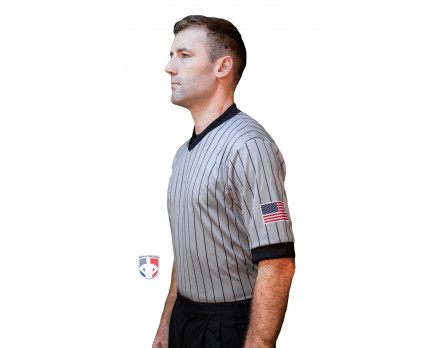 Smitty Dye Sublimated Grey V-Neck Referee Shirt with Black Pinstripes ...